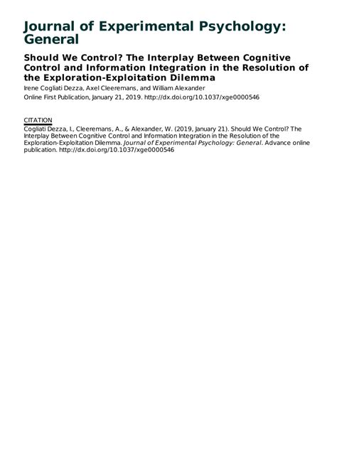 Pdf Should We Control The Interplay Between Cognitive Control And Information Integration In