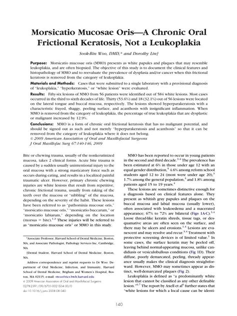 Morsicatio Mucosae Oris—a Chronic Oral Frictional Keratosis Not A