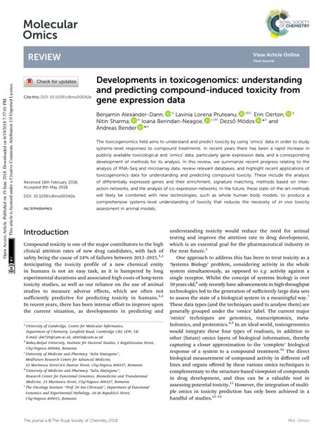 Pdf Developments In Toxicogenomics Understanding And Predicting Compound Induced Toxicity