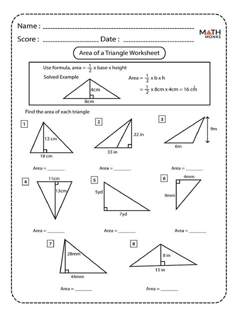 Finding The Area Of A Triangle Worksheet Pdf
