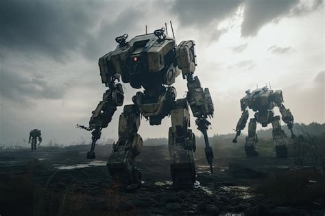 Premium Ai Image Futuristic Robot In The Middle Of The Forest 3d Rendering Futuristic Military