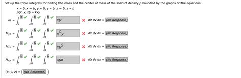 solved set up the triple integrals for finding the mass and