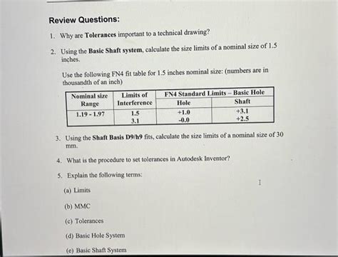 Solved Review Questions Why Are Tolerances Important To Chegg