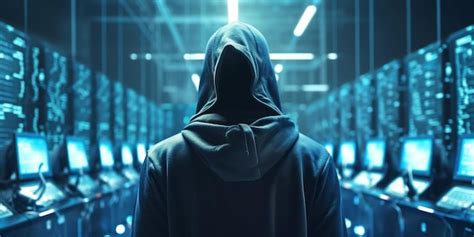 Premium Photo Hacker In The Black Hood In The Server Room Unrecognizable People The Concept Of