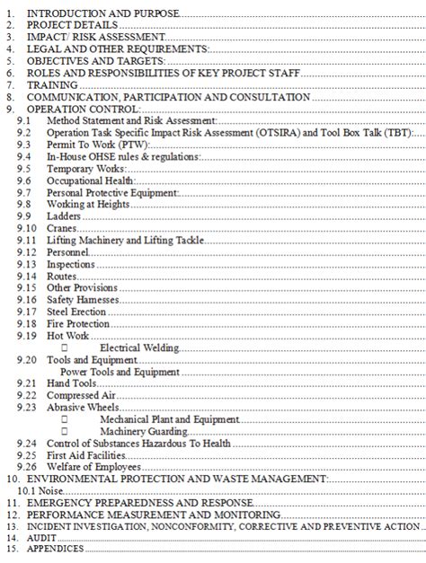 Construction Project Safety Hse Plan Template Download Link Method