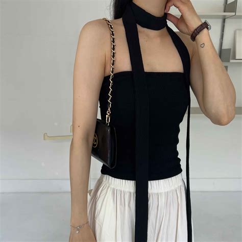 미닛 스카프 머플러 타이 브라캡 내장 크롭 튜브탑 뷔스티에 세트 3color 에이블리