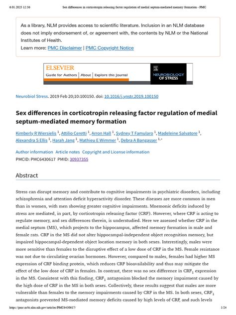 Sex Differences In Corticotropin Releasing Factor Regulation Of Medial Septum Mediated Memory