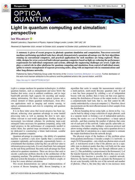 Light In Quantum Computing And Simulation Perspective Pdf Quantum Computing Photon