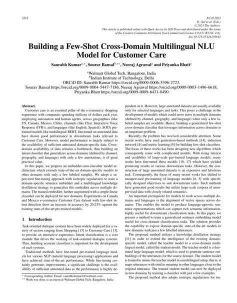 Pdf Building A Few Shot Cross Domain Multilingual Nlu Model For Customer Care