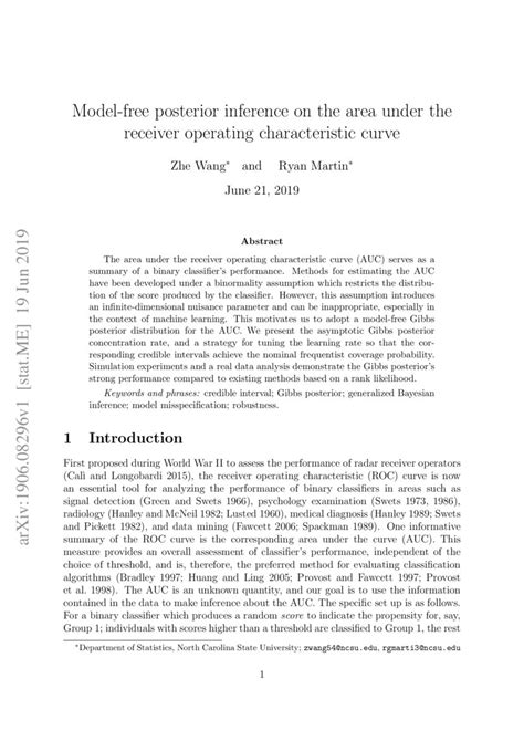 Model Free Posterior Inference On The Area Under The Receiver Operating