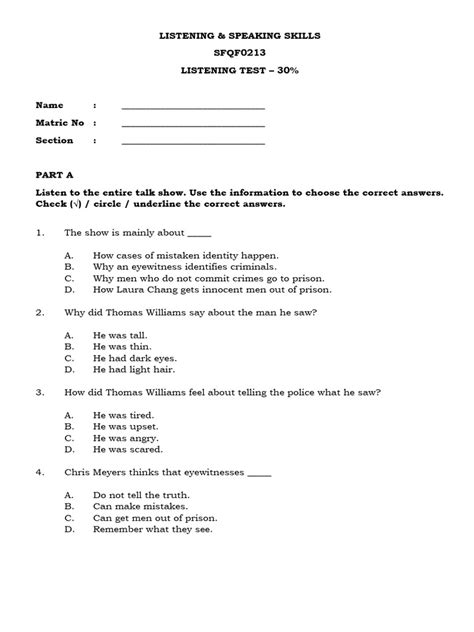 Listening And Speaking Listening Test Pdf