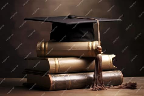 Premium Ai Image Cap Perched On Stack Of Graduation Scrolls Generative Ai