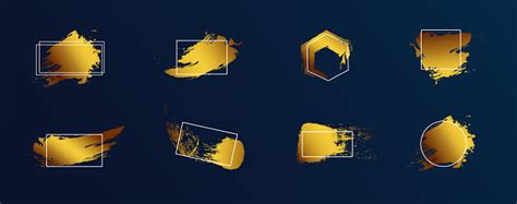 많은 금 반점과 비정형 얼룩 가장자리를 따라 기하학적 호일 프레임 브러시 스트로크 테두리 및 골드 칸막이 벡터 그림입니다 어두운 배경에 격리 때묻은에 대한 스톡 벡터 아트