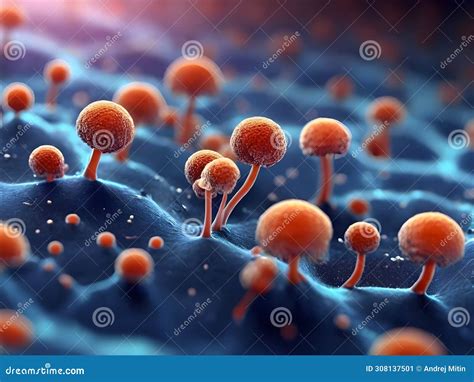 Molecules Of Candida Auris Fungal Infection In Darkness Macro Neon Art Stock Illustration