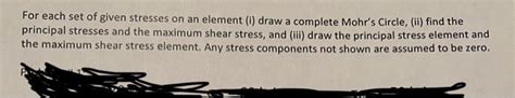 solved for each set of given stresses on an element i draw