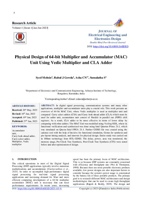 Pdf Physical Design Of 64 Bit Multiplier And Accumulator Mac Unit Using Vedic Multiplier And