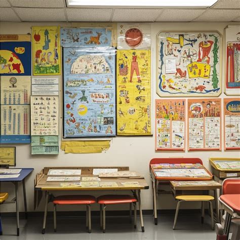 A Collection Of Educational Posters And Charts Displayed In A Classroom