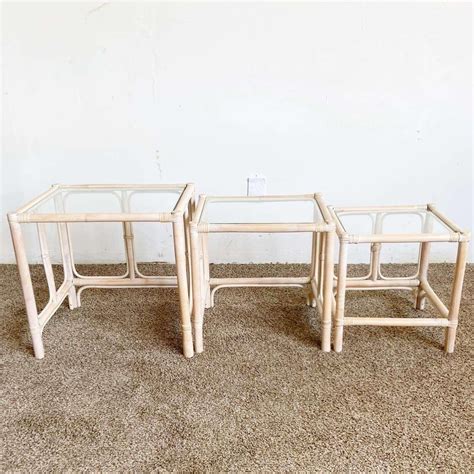 Boho Chic Bamboo Rattan Nesting Tables Set Of 3 For Sale At 1stdibs Boho Chic Bamboo Rattan Nesting Tables Set Of 3 For Sale At 1stdibs
