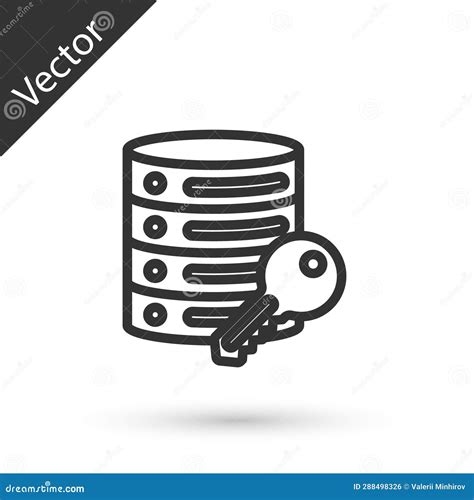 Grey Line Server Security With Key Icon Isolated On White Background Security Safety