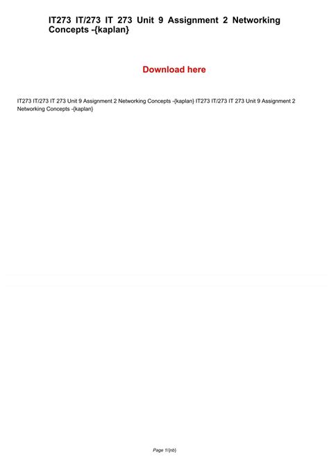 IT273 IT 273 IT 273 Unit 9 Assignment 2 Networking Concepts Kaplan