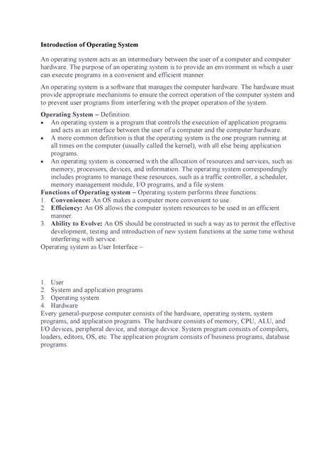 Doc 1 Operating Systems Introduction Of Operating System An