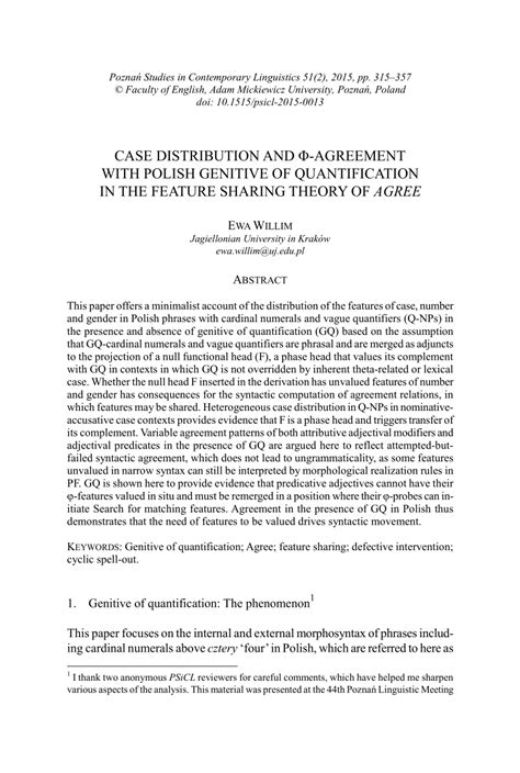 pdf case distribution and φ agreement with polish genitive of quantification in the feature