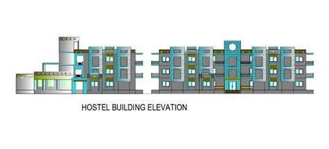 School Hostel Building Elevation 2d Autocad Dwg Drawing