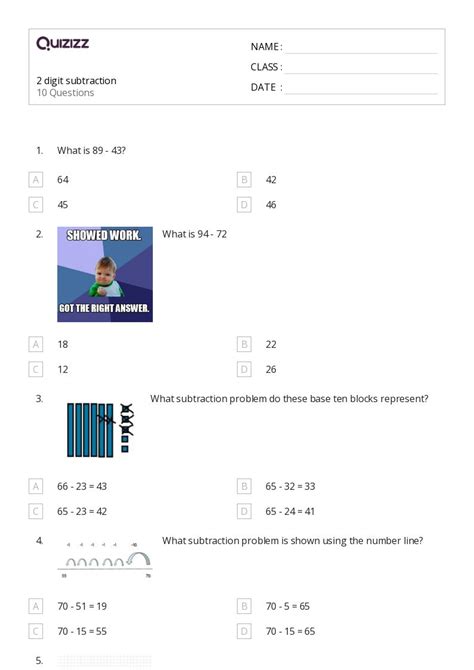 50 Subtraction On A Number Line Worksheets For 1st Class On Quizizz