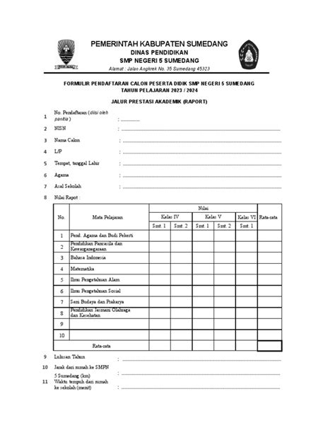 Format Formulir Ppdb Jalur Prestasi Smpn 2023 Pdf