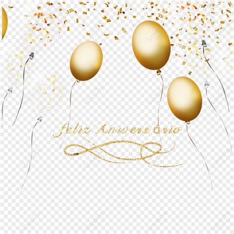 황금 풍선과 함께 포르투갈 생일 일러스트 카드우아한골든 Png 일러스트 무료 다운로드 Lovepik