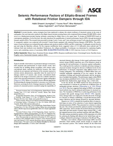 Pdf Seismic Performance Factors Of Elliptic Braced Frames With Rotational Friction Dampers