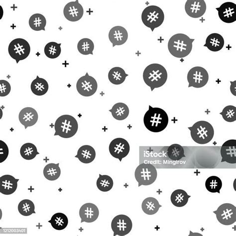 흰색 배경에 원 아이콘 격리 원활한 패턴에 검은 해시 태그 소셜 미디어 기호 숫자 기호의 개념 소셜 미디어 마이크로 블로그 Pr 인기 벡터 일러스트레이션 Brand Name