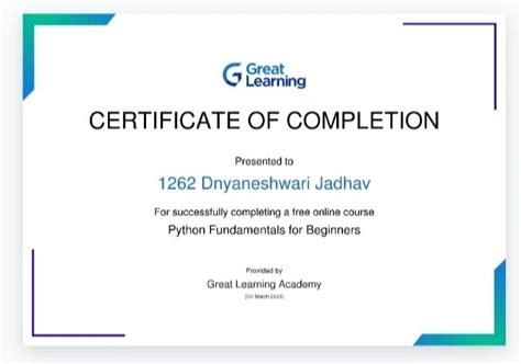 Dnyaneshwari Jadhav On Linkedin Python Greatlearning Certification