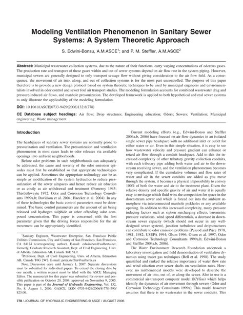 Pdf Modeling Ventilation Phenomenon In Sanitary Sewer Systems A System Theoretic Approach