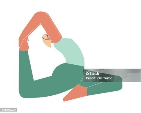여성 캐릭터가 있는 벡터 일러스트레이션 스포티한 여성은 요가 수업에서 엉덩이 오프닝 자세 Eka Pada Rajakapotasana I를 배웁니다 피트니스 운동 하나의 레깅