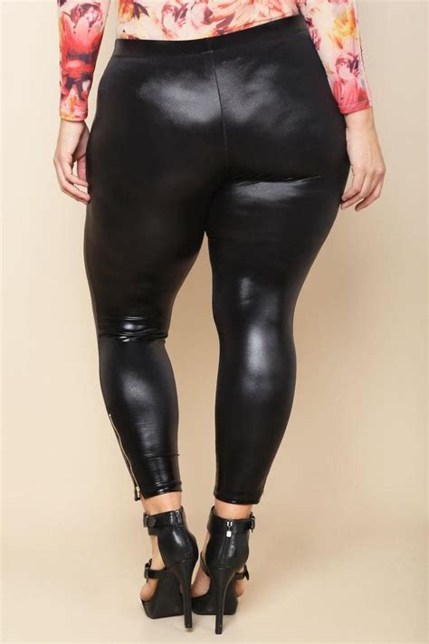 Plus Sized Leather Pants Zipper Crotch Leather Yoga Pants Tight Faux