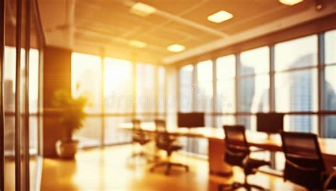 Beautiful Blurred Background Luminous Workspace Panoramic Elegance In Modern Office Stock