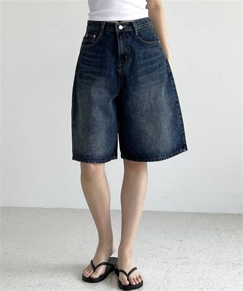 버뮤다팬츠 청반바지 5부 데님팬츠 여성 하이웨스트 와이드 A라인 여름 통 진청 뉴진스바지 에이블리