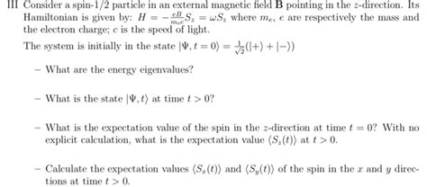 Solved Iii Consider A Spin 12 Particle In An External