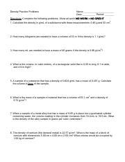 Density Practice Problems For College Students Course Hero