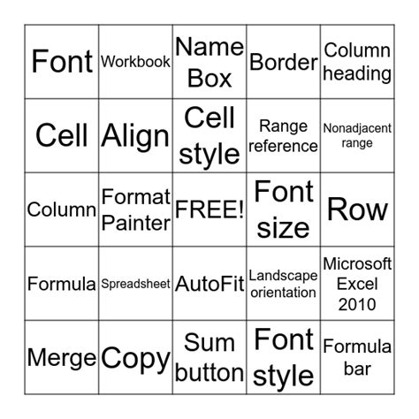 Microsoft Excel Bingo Card