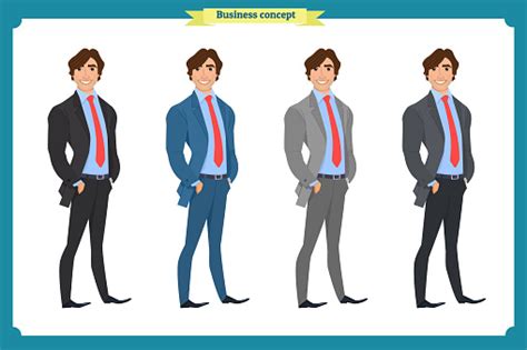 소송에서 행복 한 우아한 사업가입니다 화이트에 고립 된 벡터입니다 Personbusiness 남자 만화 서 사람들이 문자입니다 컨설팅 시작 개념입니다 초상화의 전체