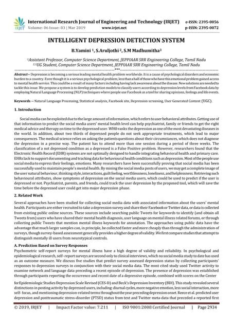 Irjet Intelligent Depression Detection System Pdf