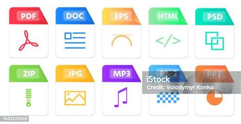 파일 형식 플랫 아이콘 설정 다른 파일 형식 확장자를 가진 백서 문서 픽토그램 웹 디자인 그래픽 요소 개체 그룹에 대한 스톡 벡터 아트 및 기타 이미지 Istock