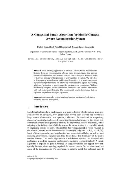A Contextual Bandit Algorithm For Mobile Context Aware Recommender