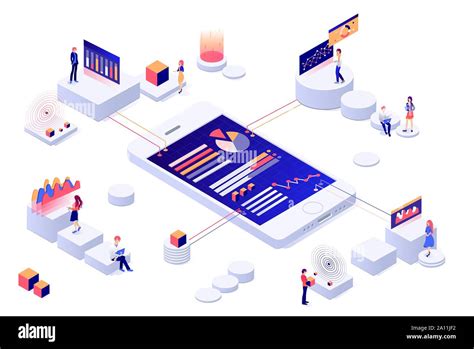 Data Visualization 3d Isometric Concept People Interacting With Charts And Analyzing Statistics