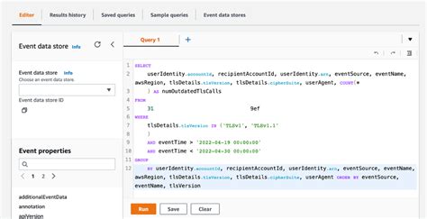 using aws cloudtrail lake to identify older tls connections to aws