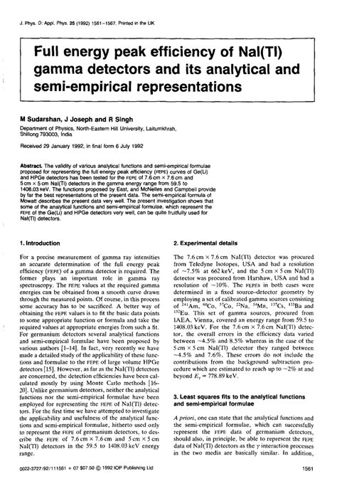 Pdf Full Energy Peak Efficiency Of Naitl Gamma Detectors And Its Analytical And Semi