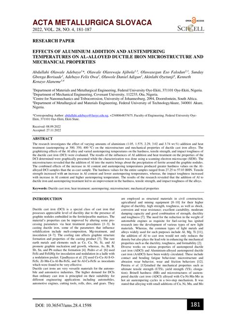 Pdf Effects Of Aluminium Addition And Austempering Temperatures On Al Alloyed Ductile Iron