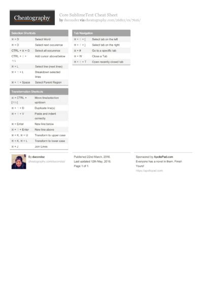 Sublime Text 3 Shortcuts Cheat Sheet Sekakt